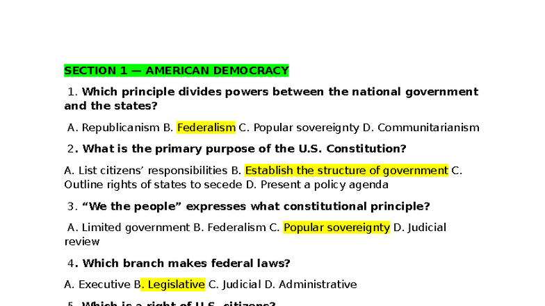 CIV 101: Florida Civic Literacy Exam Study Guide - Studocu