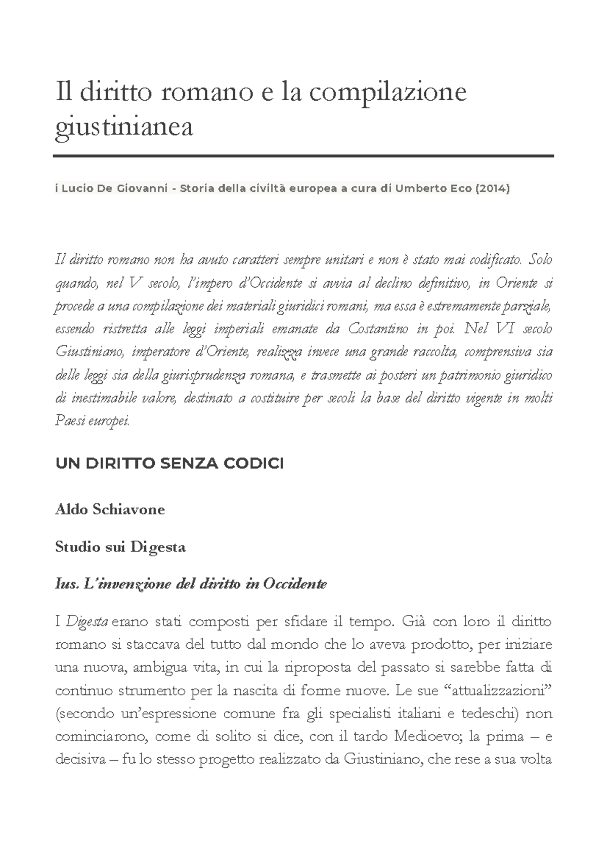 1. Il diritto romano e la compilazione giustinianea - Il diritto romano ...