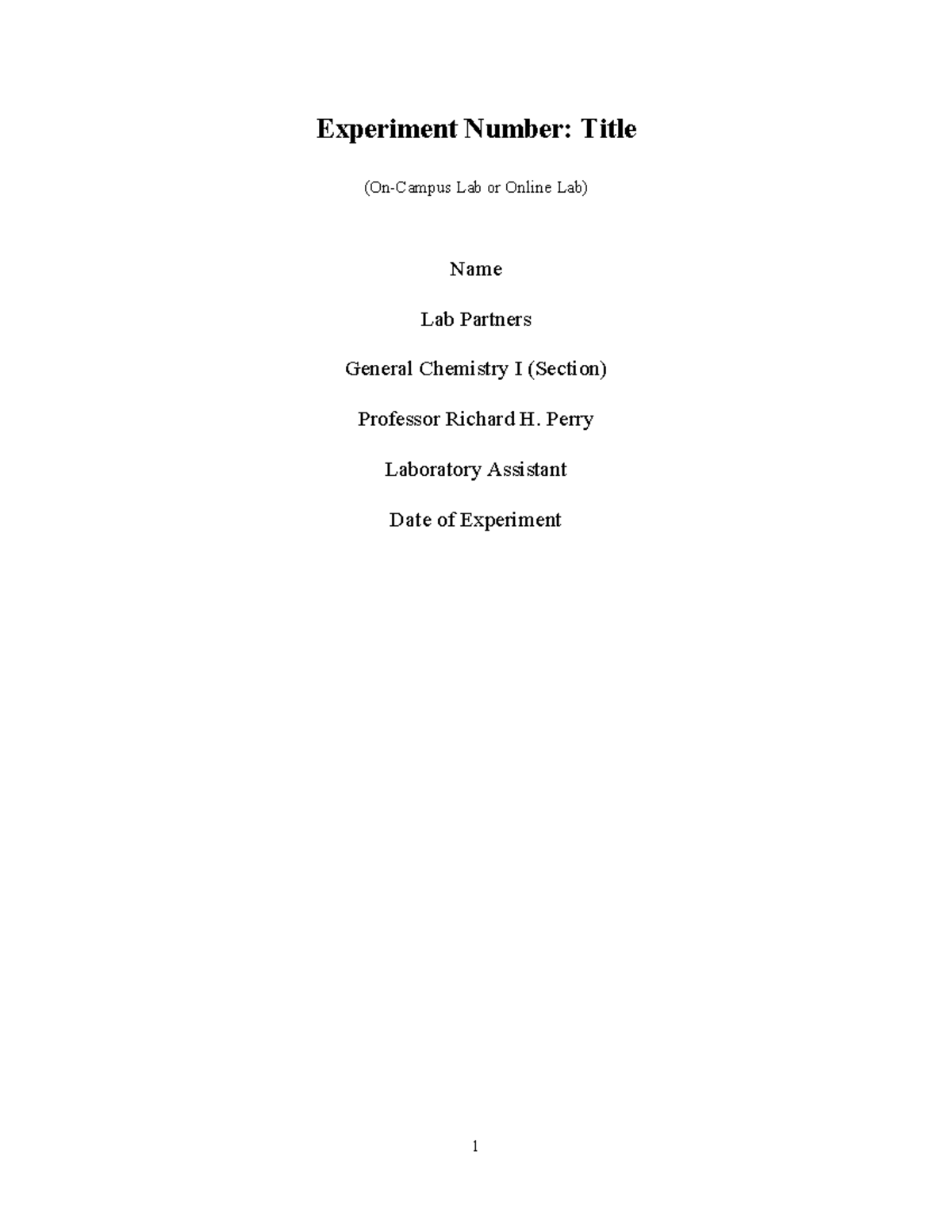 General Chemistry I Lab Report Template: Results Only - Studocu