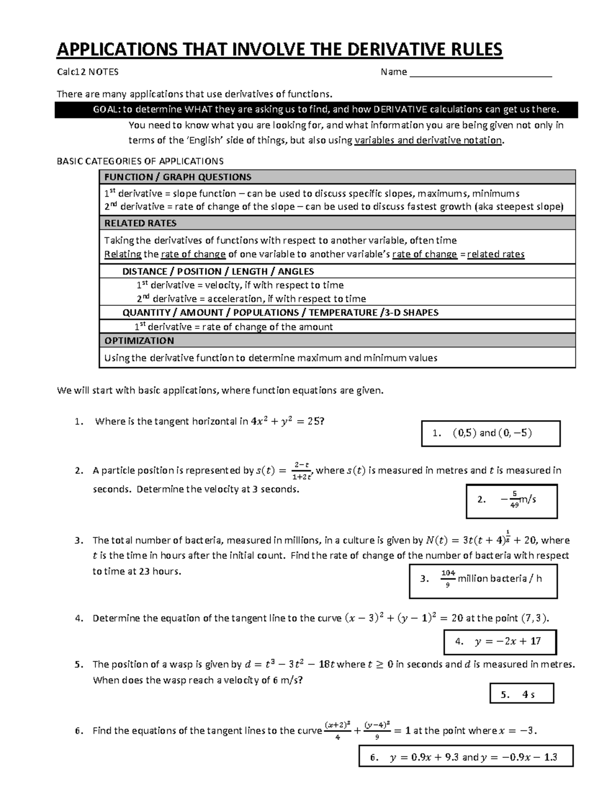 Calc12 Final Exam Notes: Applications of Derivative Rules - Studocu
