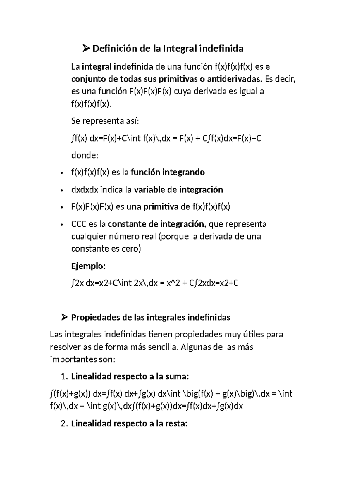 Definición y Propiedades de la Integral Indefinida en Cálculo - Studocu