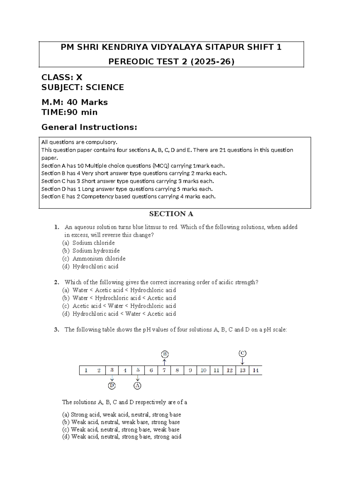 X Science - Periodic Test 2 Sample Paper for Class X - Studocu