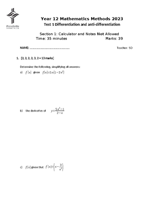 Maths Methods - Grade: 12 - Western Australian Certificate of Education ...