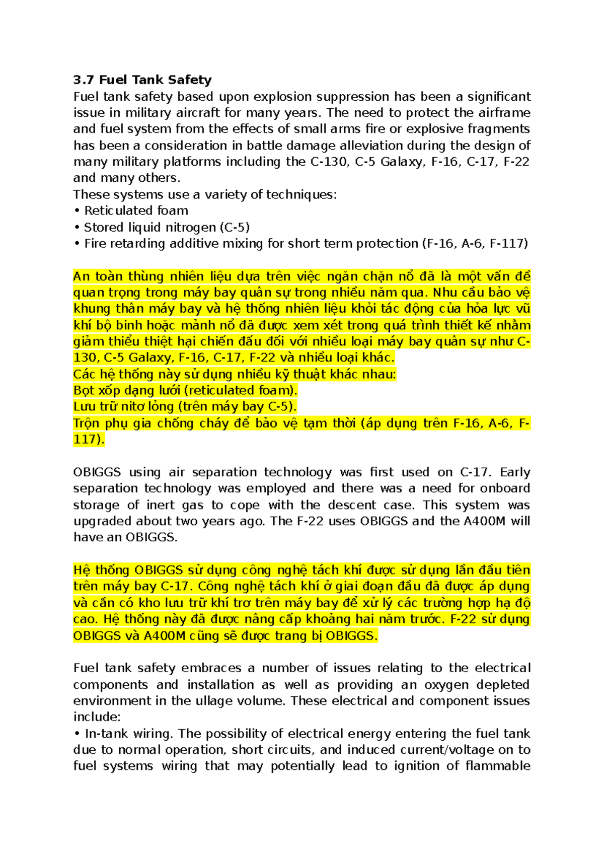 3.7 Fuel Tank Safety: Explosion Suppression in Military Aircraft - Studocu