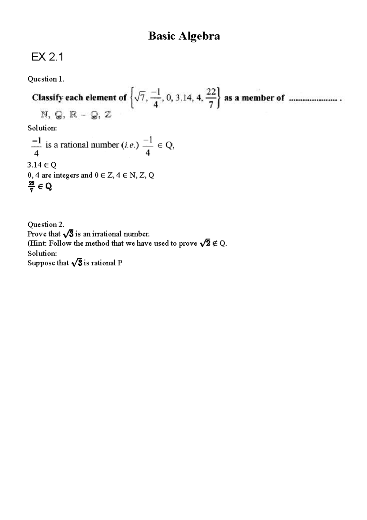11th Maths Chapter 2: Algebra Exercises and Solutions - Studocu