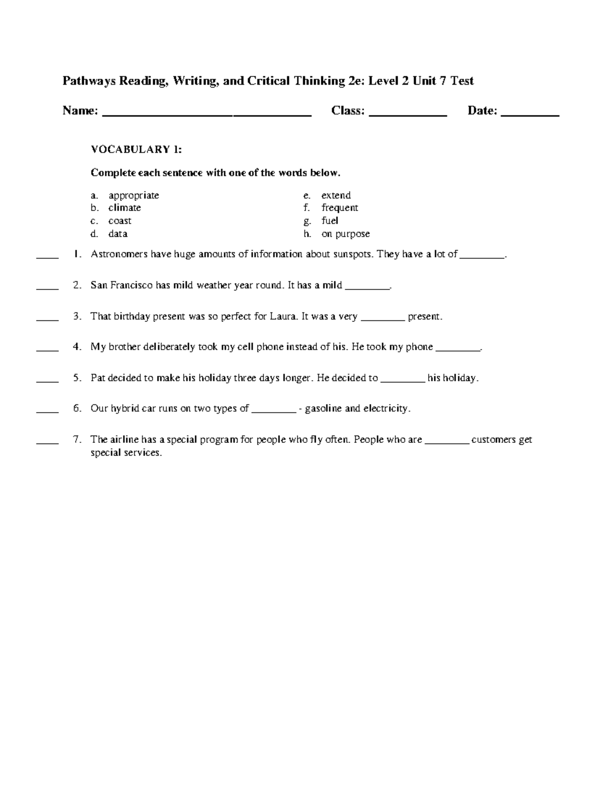 Unit Test 7 English - Pathways Reading & Writing 2e 수업 - Studocu