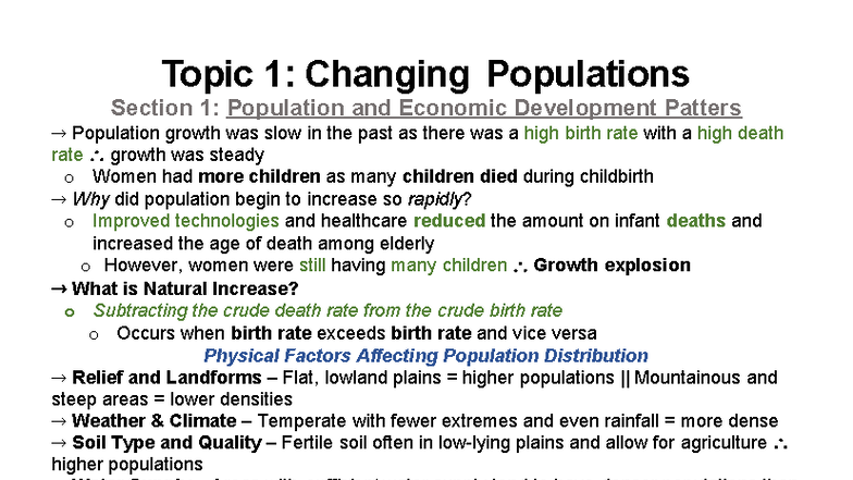 Unit 1: Changing Populations - Economic Development & Distribution ...
