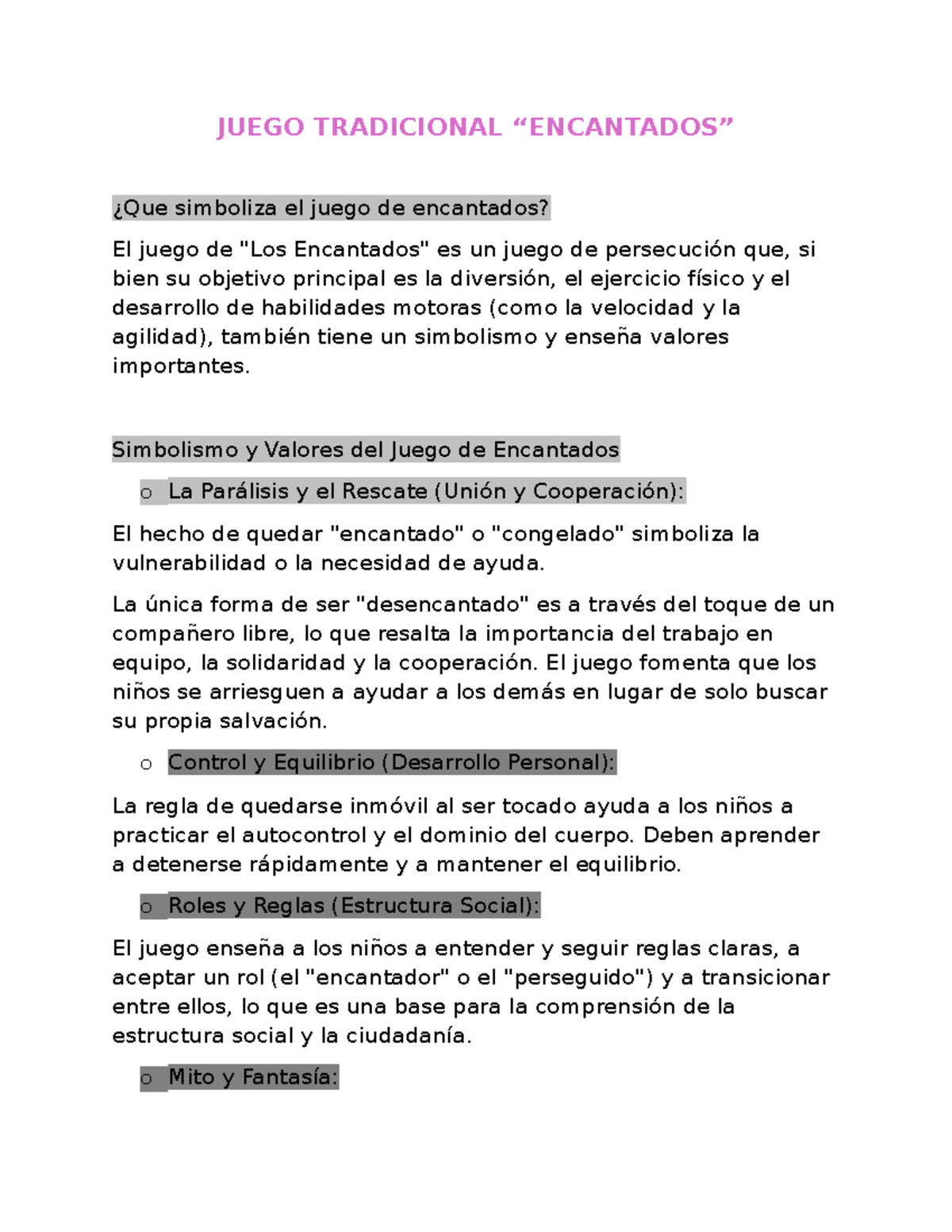 Juego Tradicional Simbolismo Y Valores Del Juego De Encantados Studocu
