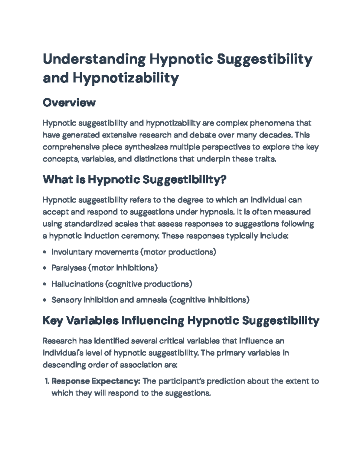 Understanding Hypnotic Suggestibility & Hypnotizability Dynamics - Studocu