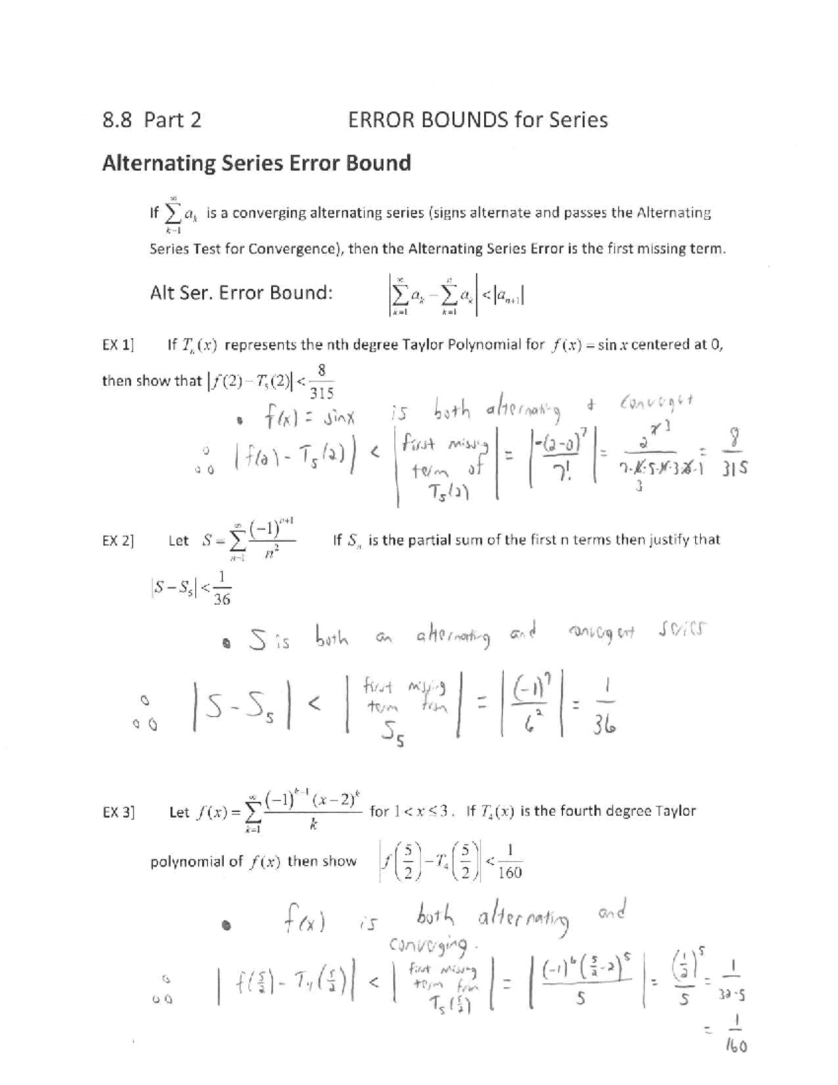 8.8 Error Bounds for Alternating Series - Notes - Studocu