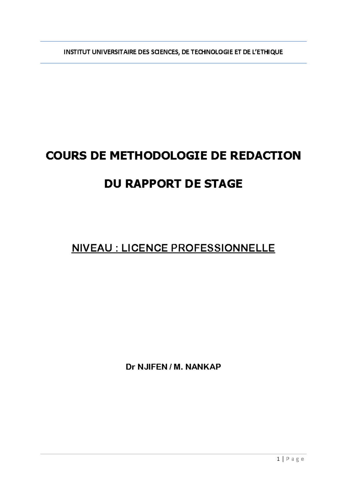 Méthodologie de Rédaction du Rapport de Stage - Licence Pro METH 101 ...