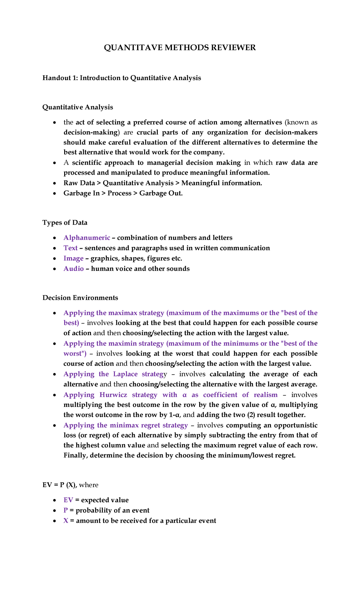 QUANTITATIVE METHODS PRELIM REVIEWER: Intro to Analysis - Studocu