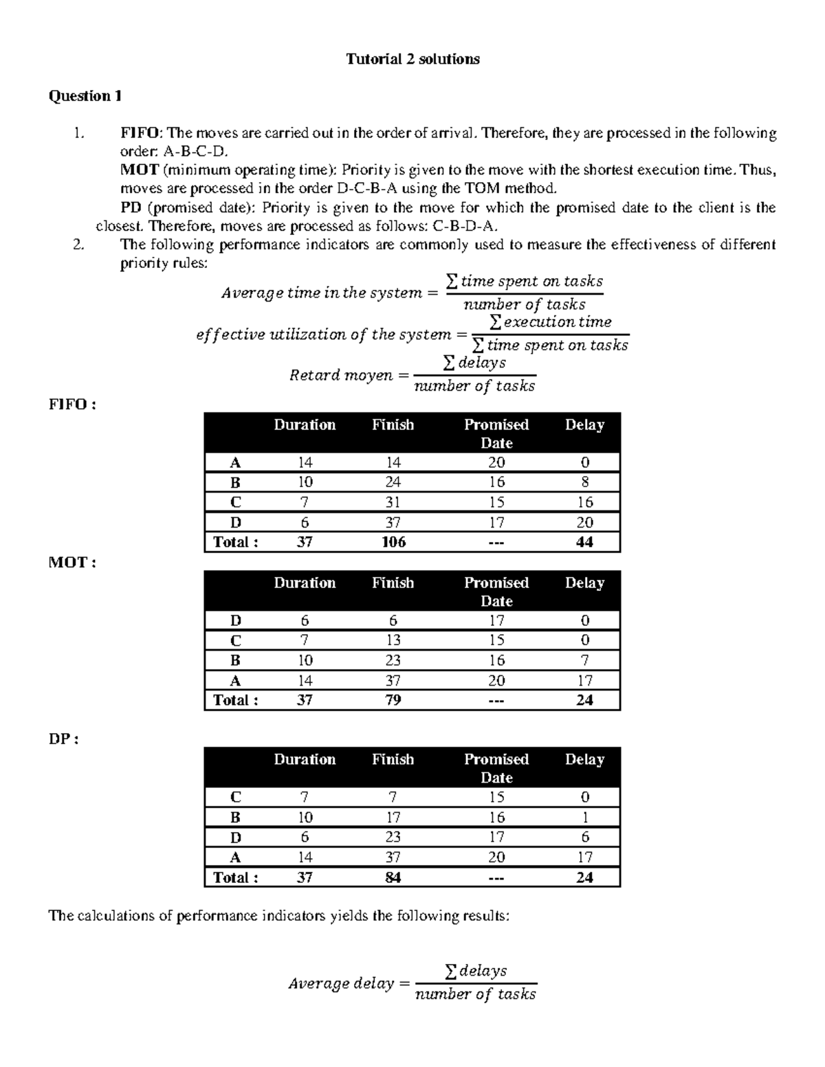 Pom t2 solution - Tutorial 2 solutions Question 1 1. FIFO: The moves ...