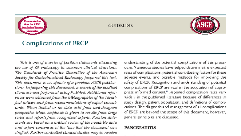 Complications of ERCP: A Comprehensive Guideline Update - Studocu