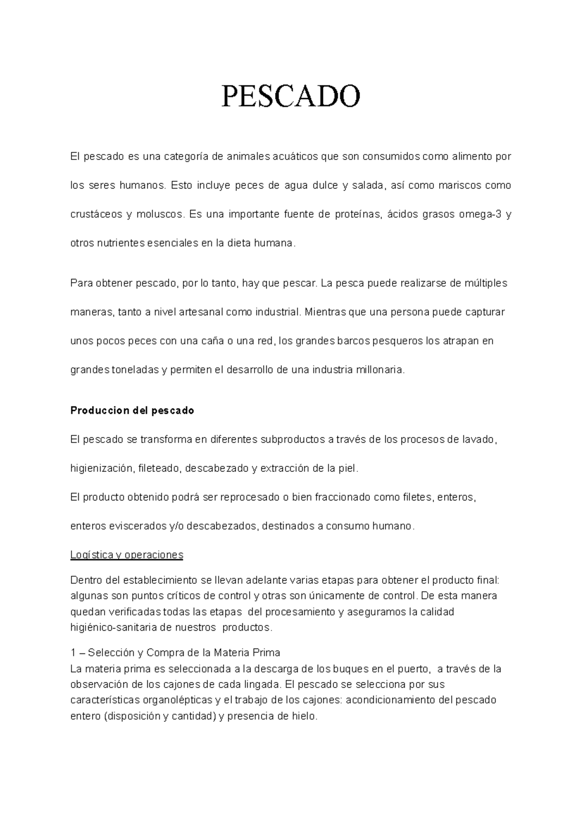 Resumen sobre la Importancia y Procesamiento del Pescado - CAA 2023 ...