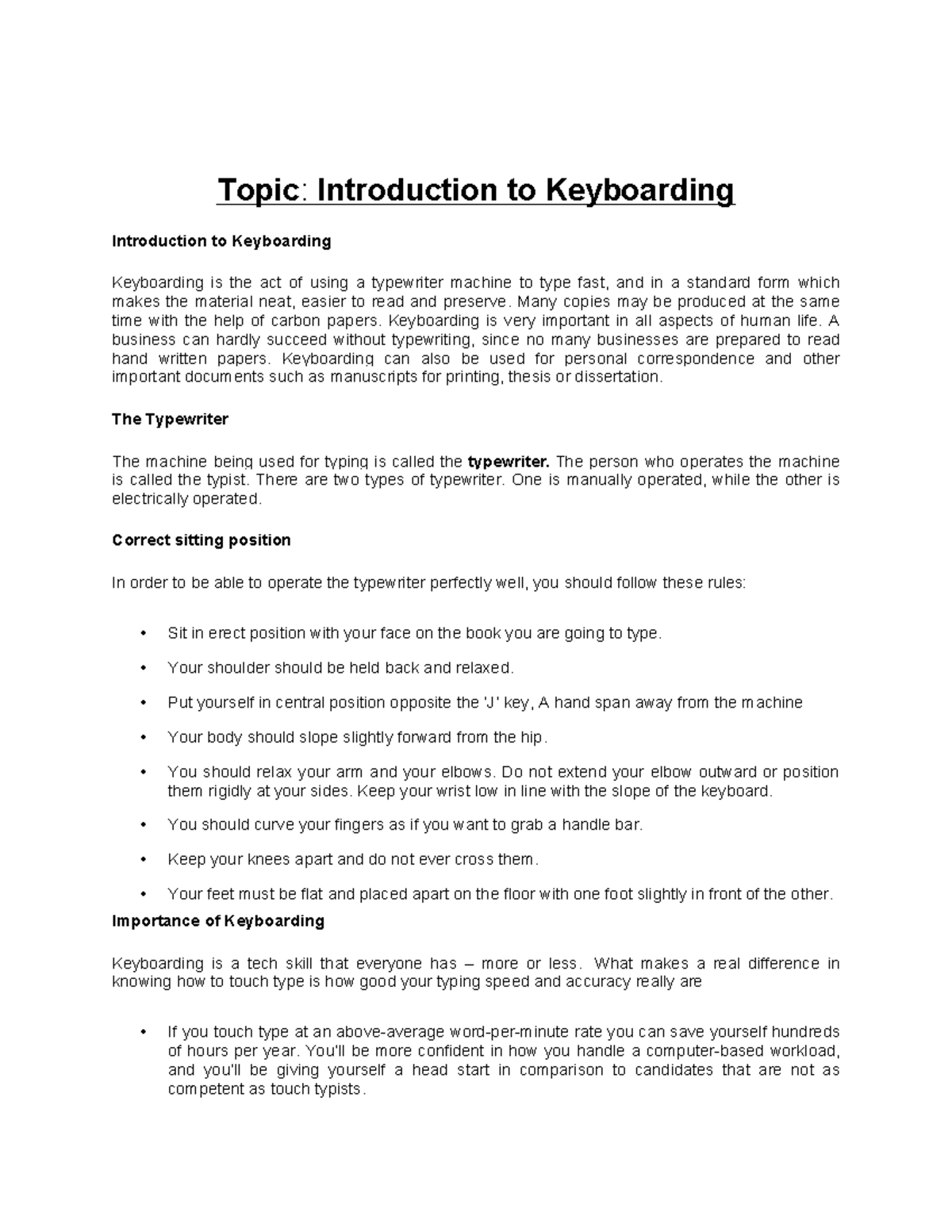 Keyboarding - Week 5 & 6 Topic: Introduction to Keyboarding ...