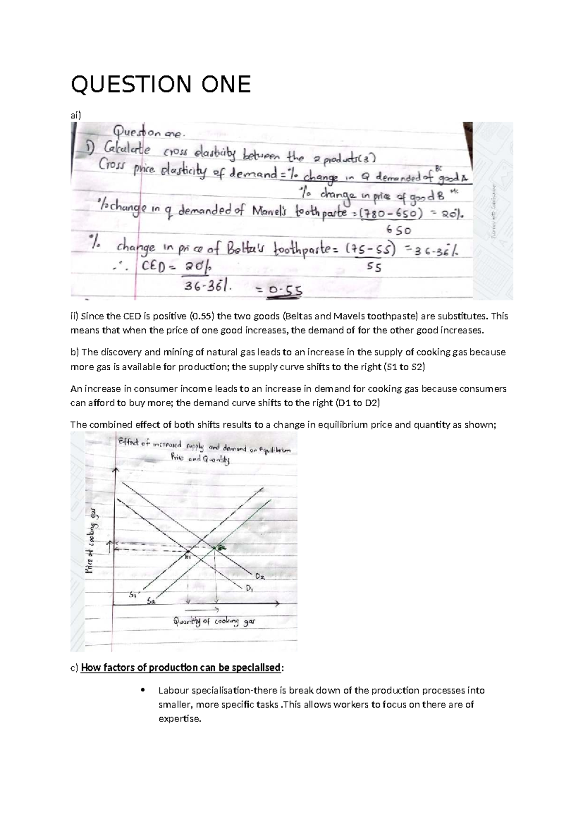 Question ONE Microecon Assignment - QUESTION ONE ai) ii) Since the CED ...