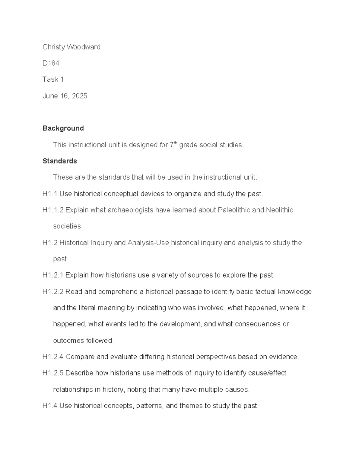 D184 Task 1: 7th Grade Social Studies Unit Assessment Overview - Studocu