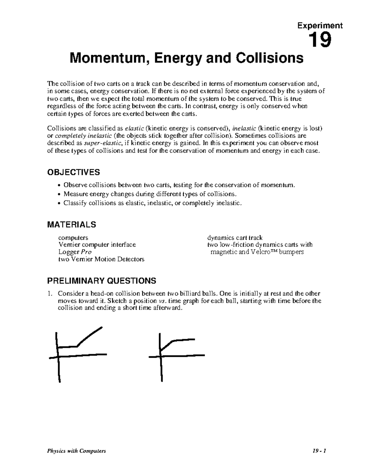Physics 19 Lab: Momentum, Energy & Collisions Experiment - Studocu