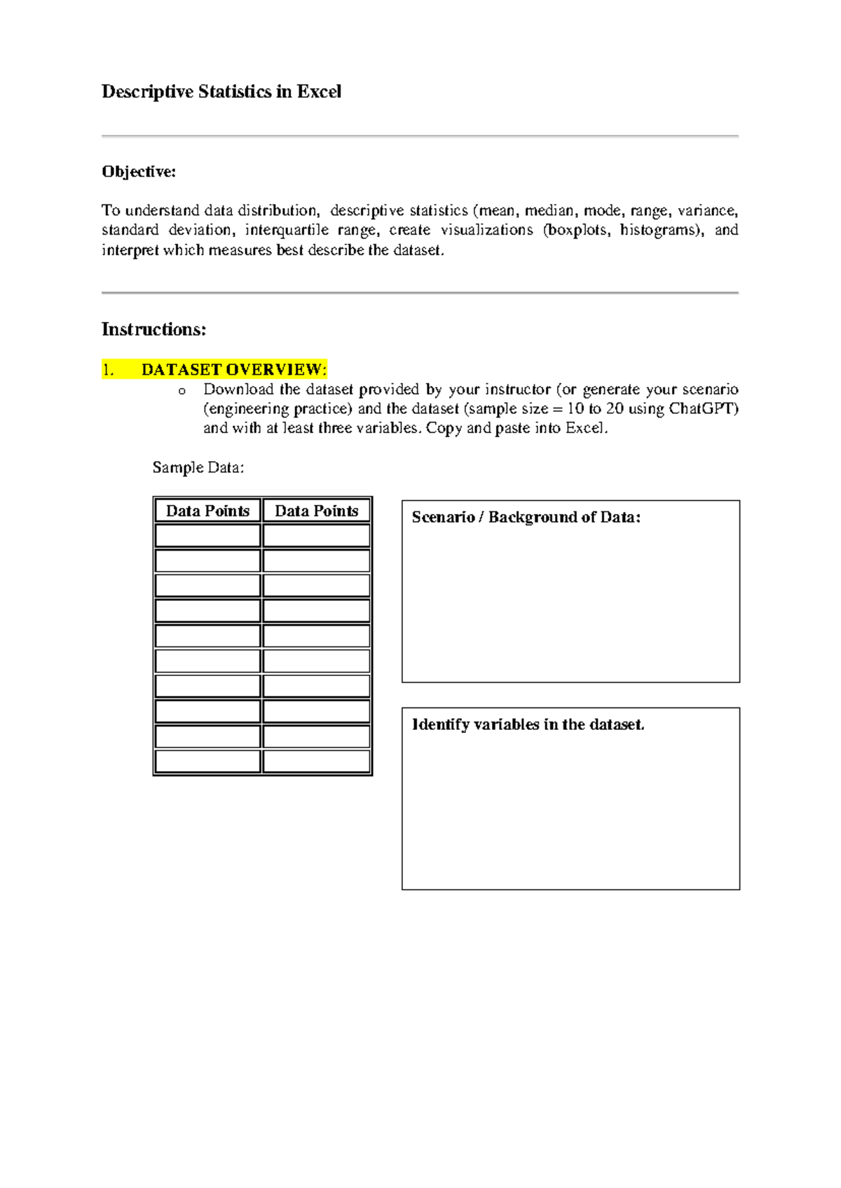Chapter 1 Activity Workbook: Descriptive Stats & MCT in Excel - Studocu