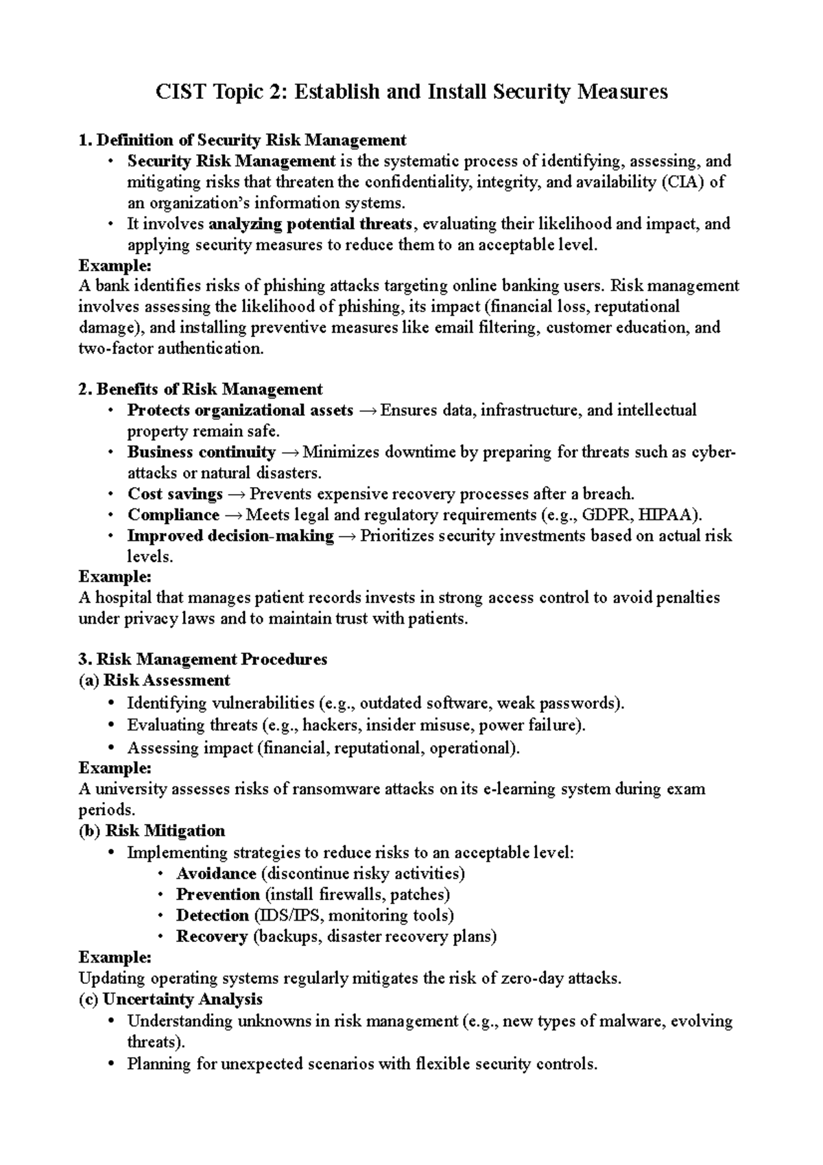 CIST 2: Establishing and Installing Security Measures in Risk ...