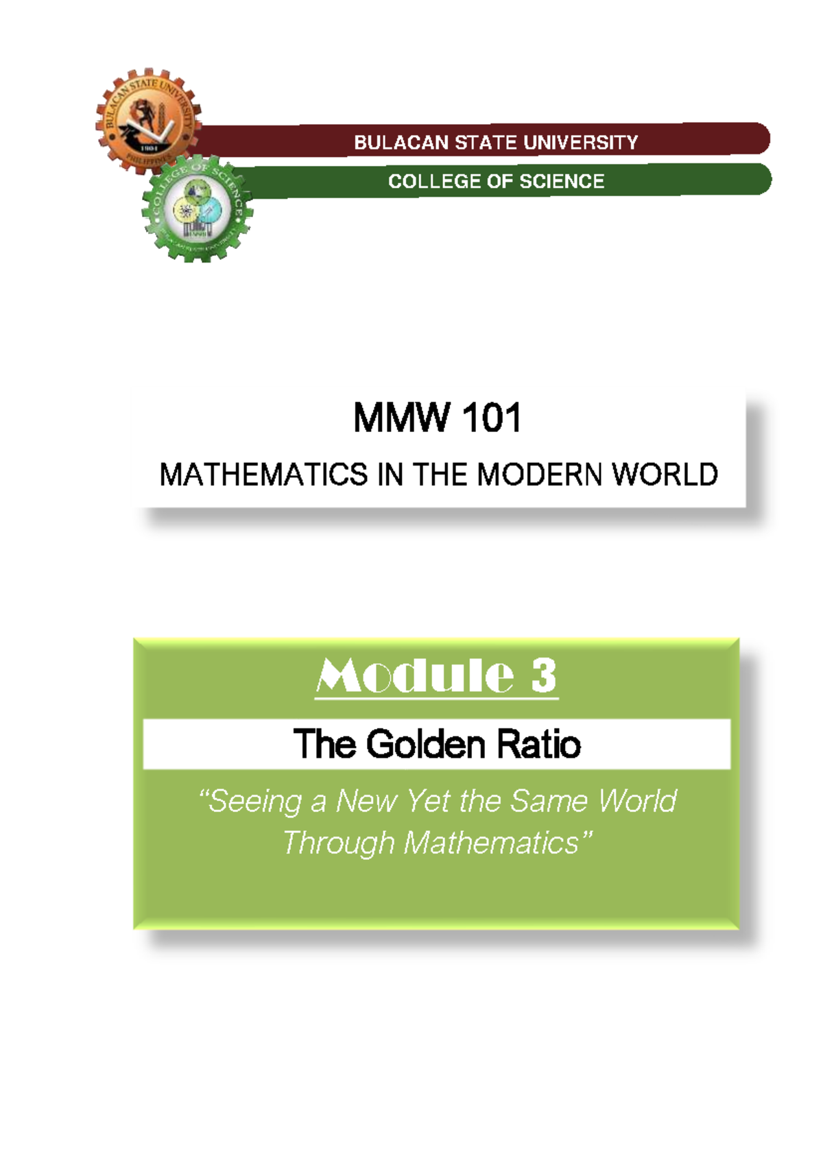 Module 3 - The Golden Ratio - MMW 101 MATHEMATICS IN THE MODERN WORLD ...