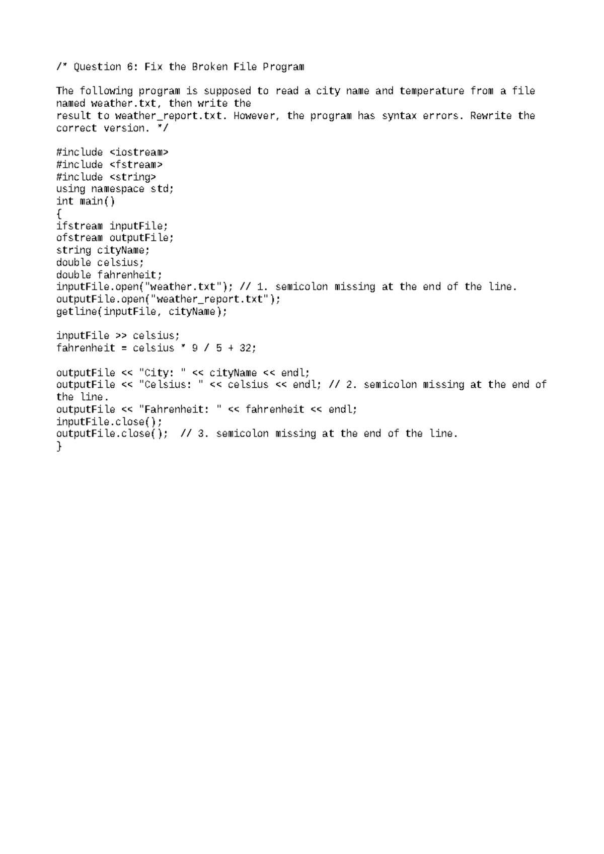 Fixing Syntax Errors in Weather File Program (CS101) - Studocu