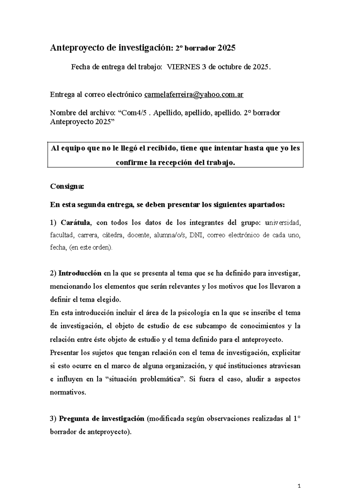 Consigna 2º Borrador Anteproyecto de Investigación 2025 - Studocu