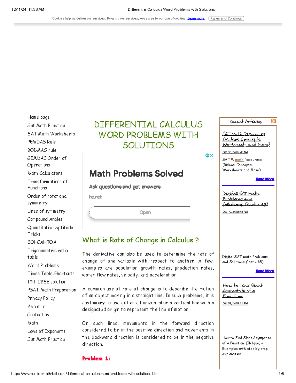 Differential Calculus Word Problems with Solutions (MATH 101) - Studocu