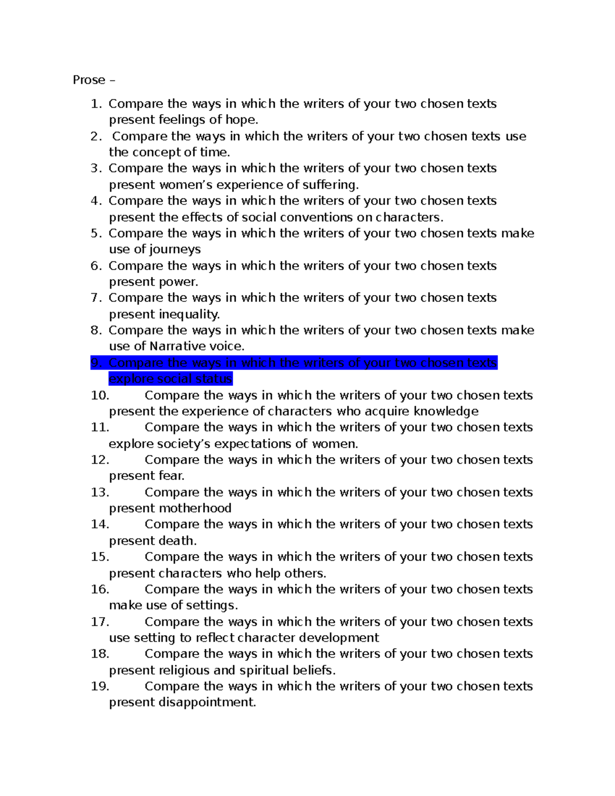 English Essay Bank: Comparative Analysis of Texts and Themes - Studocu