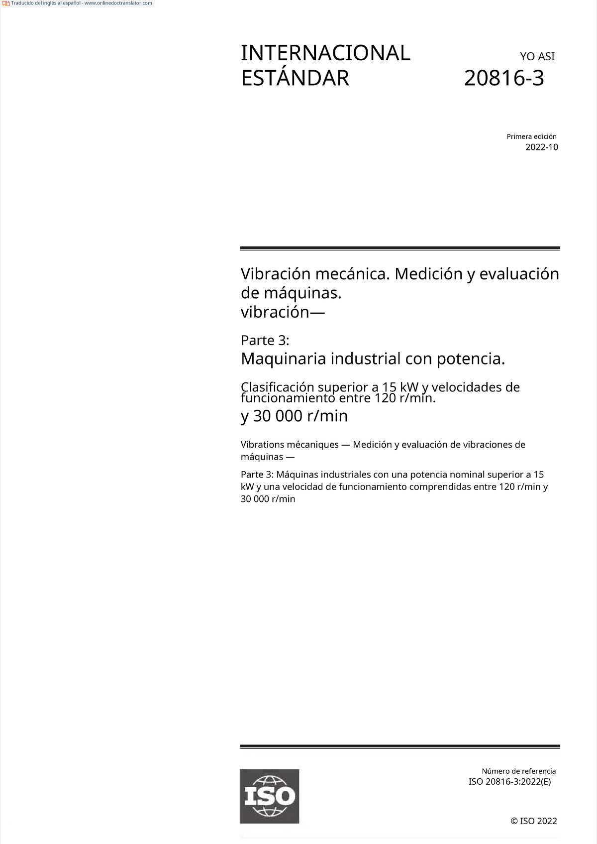 Norma ISO 20816-3:2022 sobre Medición de Vibraciones en Máquinas - Studocu