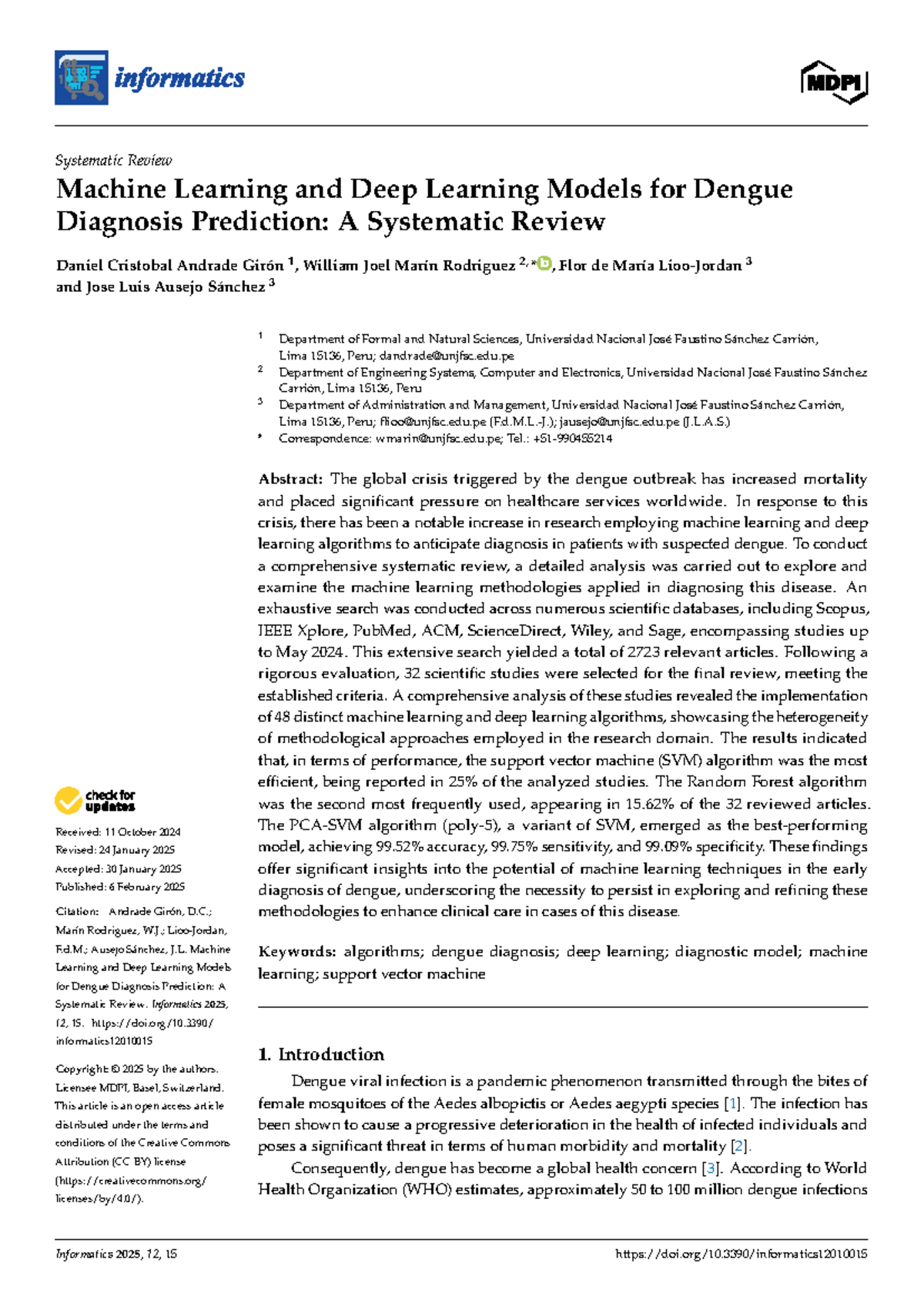 Informatics 2025: Systematic Review of ML & DL Models for Dengue ...
