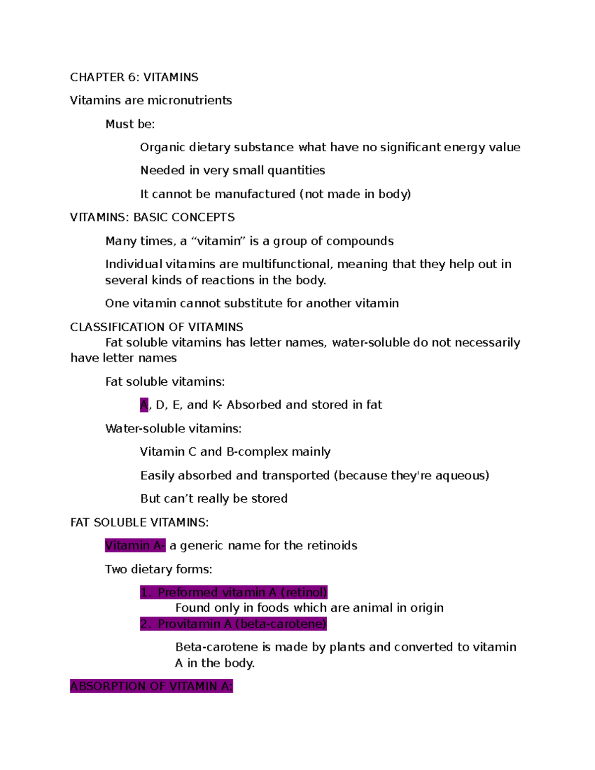 VITAMINS: ESSENTIAL FUNCTIONS, SOURCES, AND DEFICIENCIES - Studocu