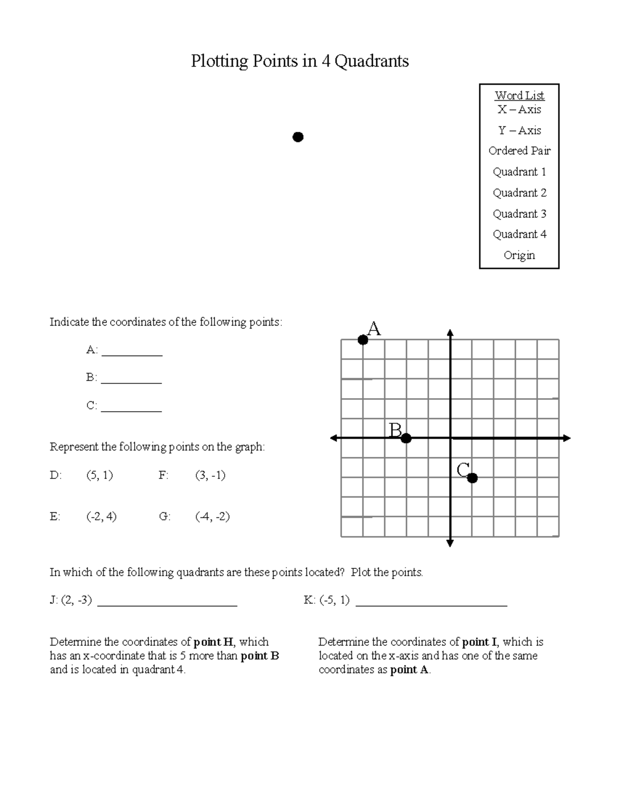Note1 - Practice Questions - Plotting Points in 4 Quadrants Indicate ...