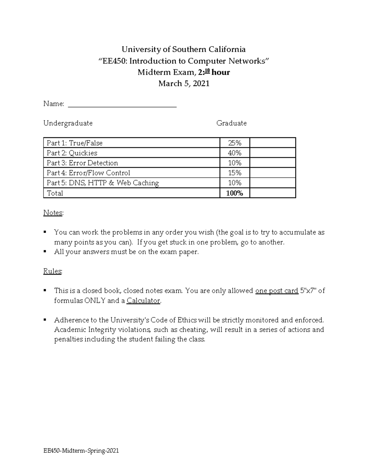 EE450 Midterm Exam Notes - Spring 2021 - USC - Studocu