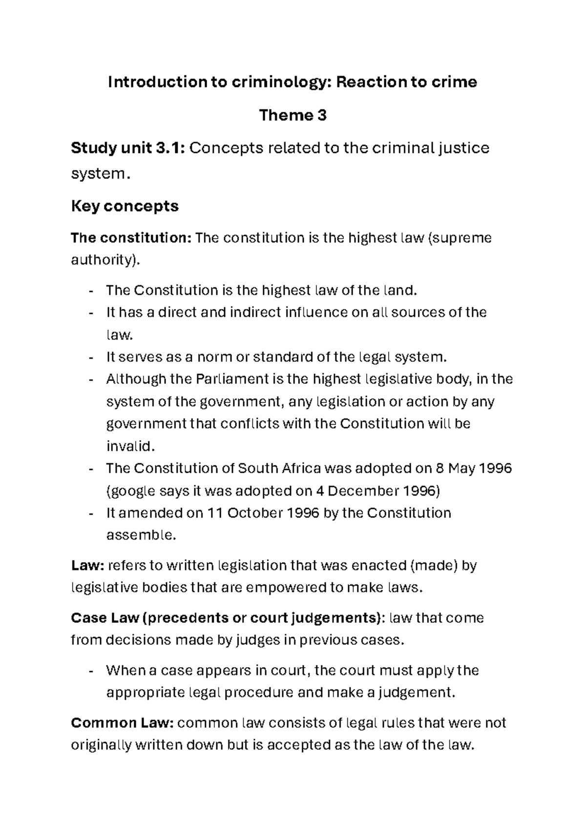 CMY1503 Theme 3 Criminology Study Notes: Criminal Justice Concepts ...