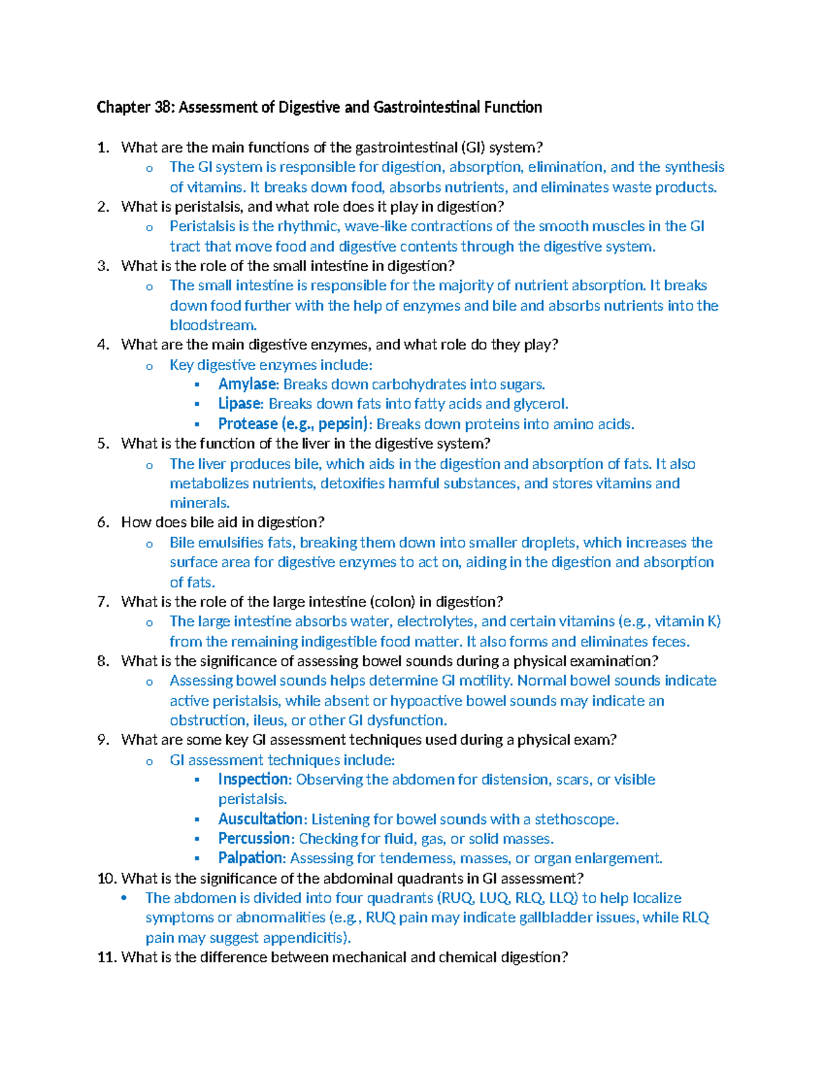 Digestive System Assessment: GI Function Study Guide (Course Code: DIG ...