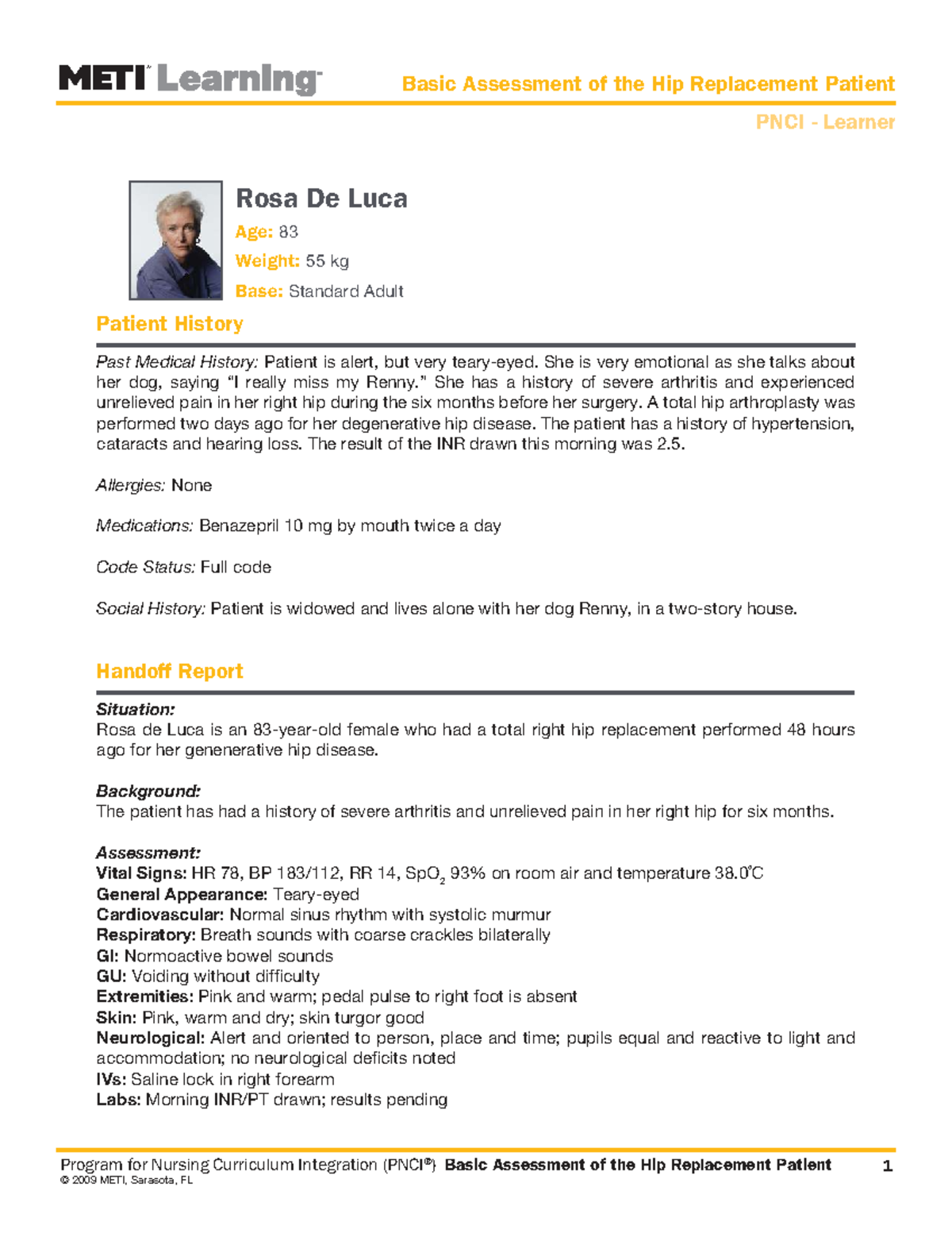 Final Care Plan Case Study: Basic Assessment of Hip Replacement Patient ...