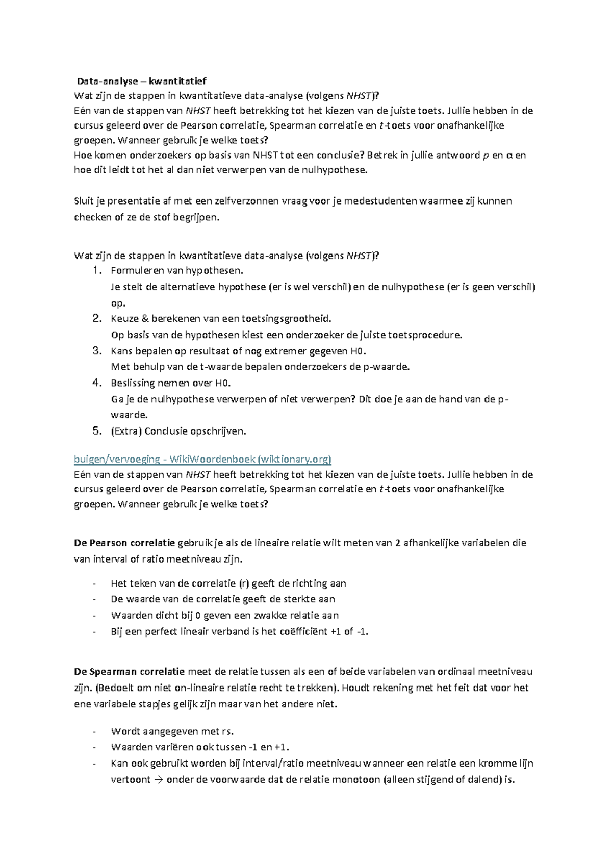 Kwantitatieve Data-analyse Stappen volgens NHST - Pitch KOM - Studeersnel