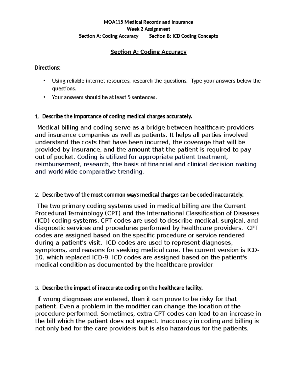 Week 2 Assignment: Coding Accuracy & ICD Concepts Analysis - Studocu