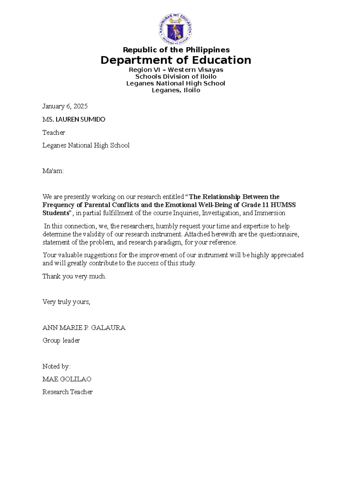 Research Proposal: Parental Conflicts & Grade 11 HUMSS Emotions - Studocu