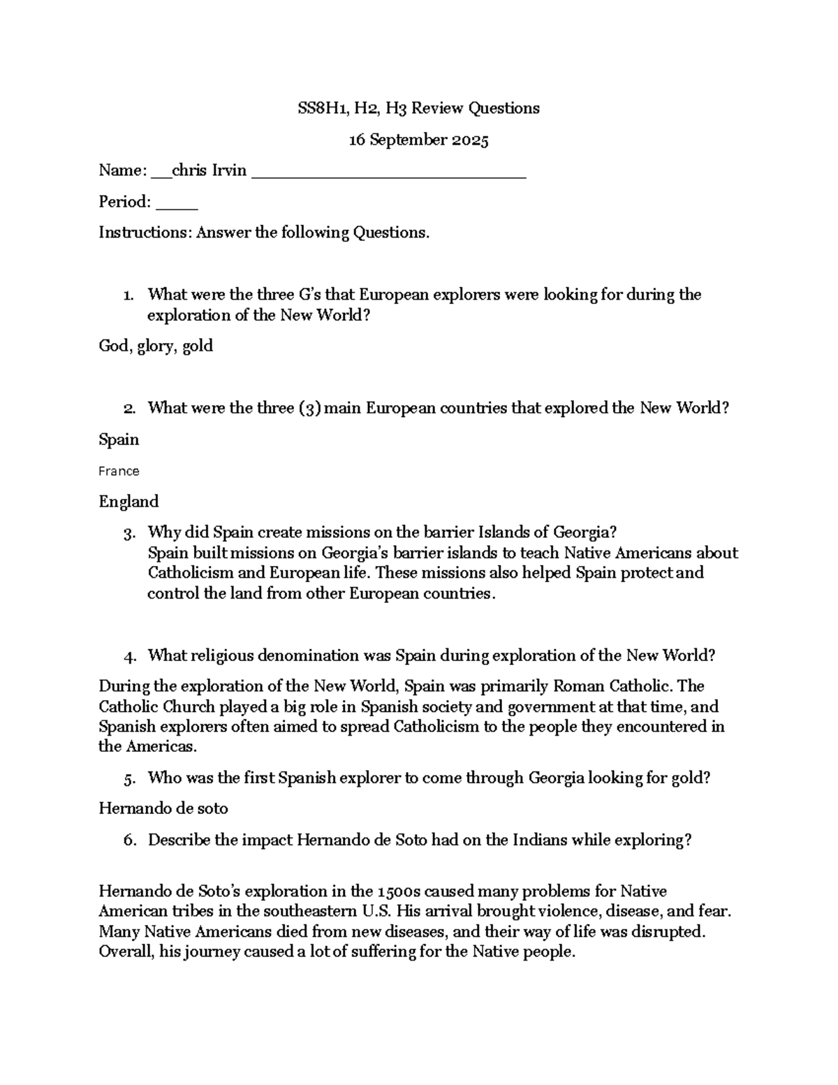 SS8H1, H2, H3 Exploration & Colonial Georgia Review Questions - Studocu