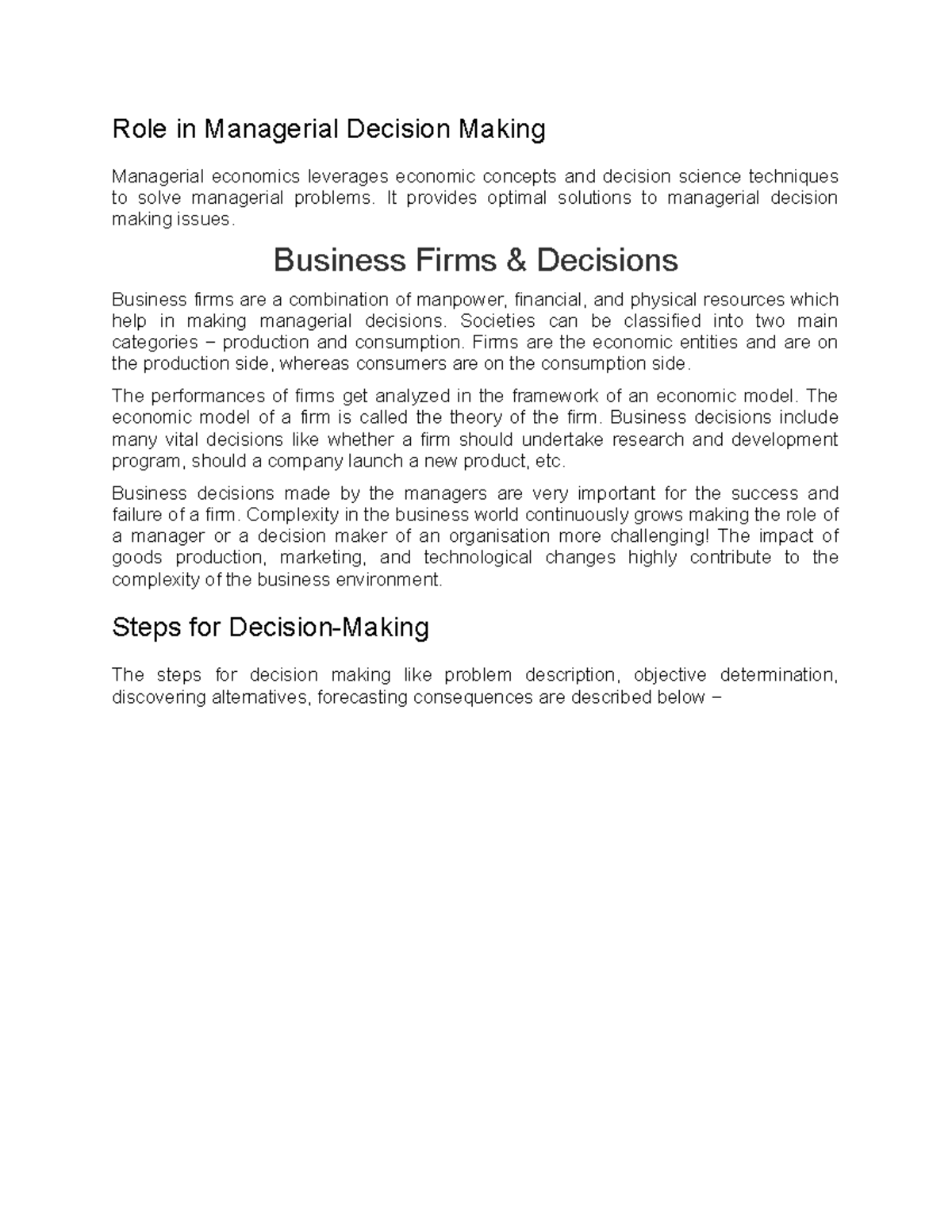 Role in Managerial Decision Making-Finals - Role in Managerial Decision ...