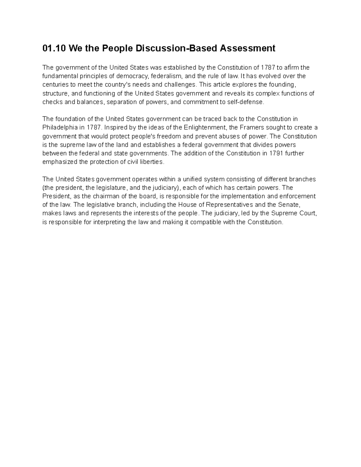 01.10 We the People: Understanding US Government Structure - Studocu