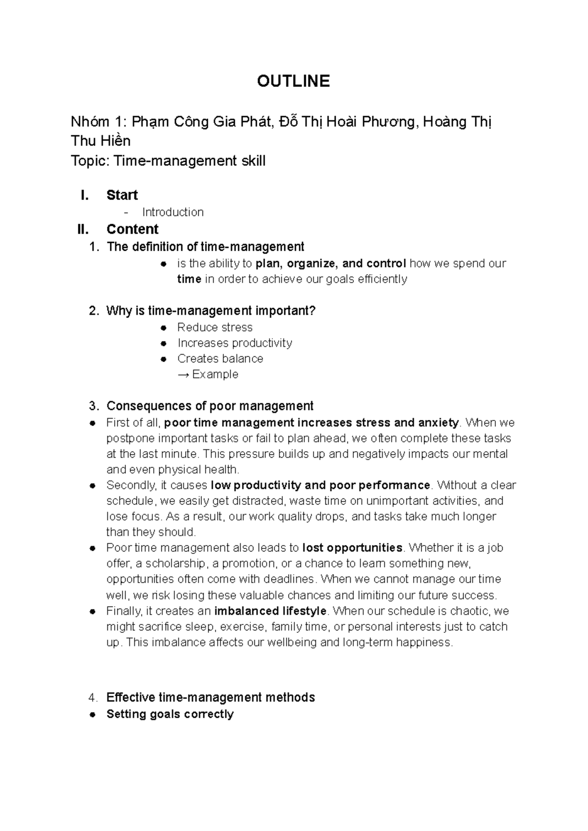 OUTLINE: Time Management Skills and Strategies for Success - Studocu