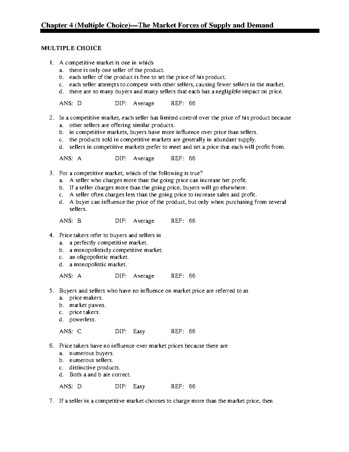 Extra questions EXAM HELP - Chapter 4 (Multiple Choice)—The Market ...