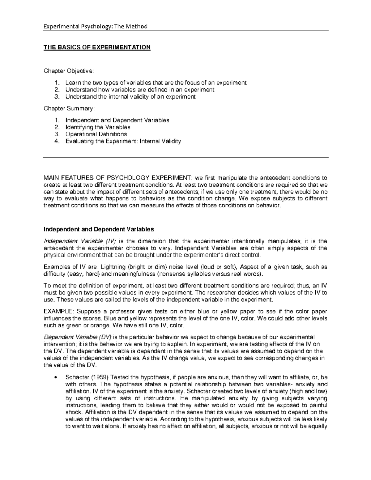 Basics of Experimentation in Psychology (PSY 100) - Key Concepts - Studocu