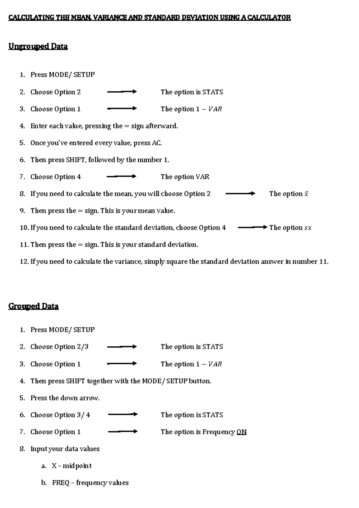 Calculating THE MEAN, SD and VAR - CALCULATING THE MEAN, VARIANCE AND ...