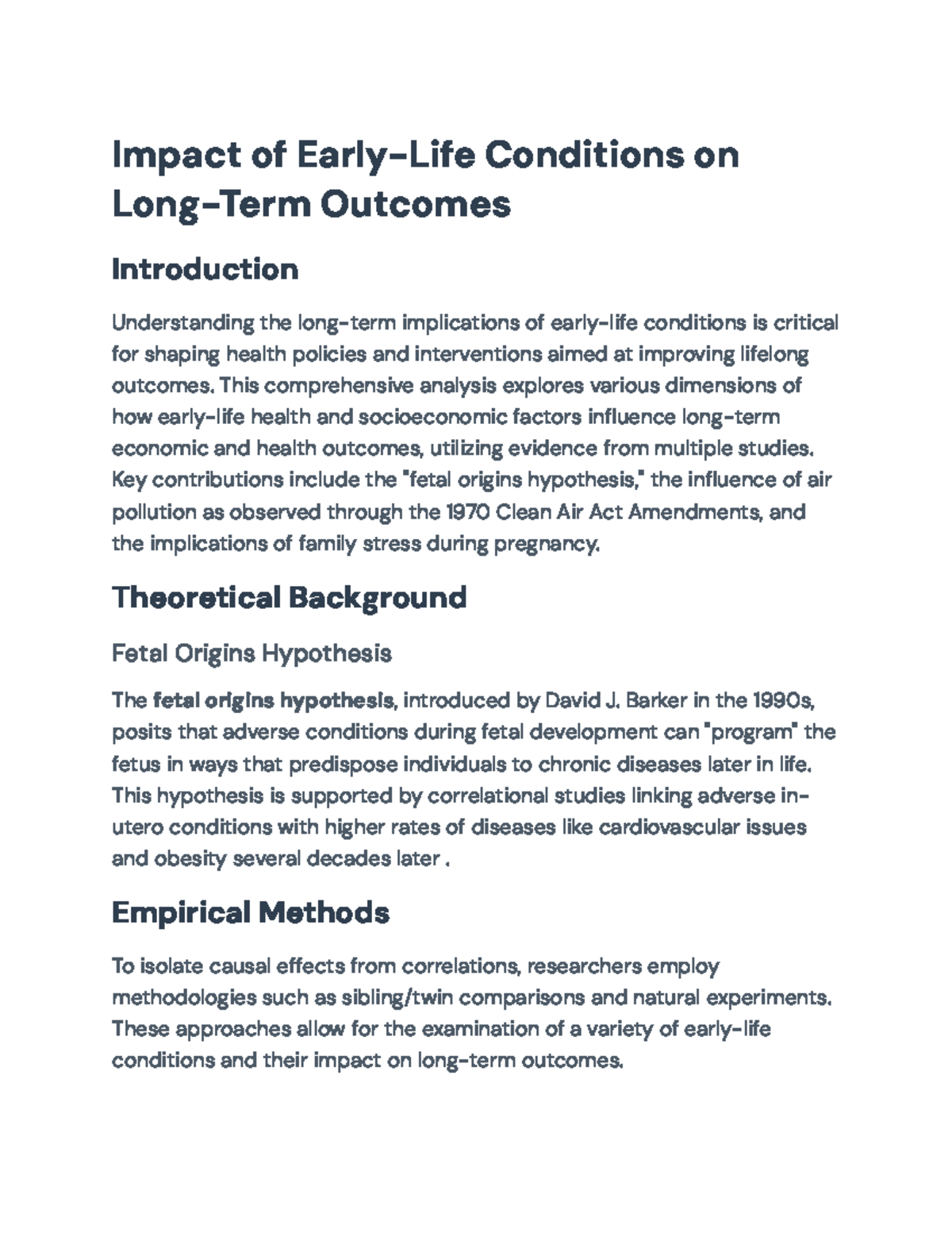 Impact of Early-Life Conditions on Long-Term Health & Economic Outcomes ...