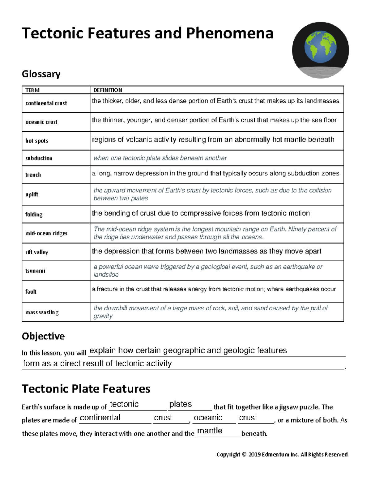 Geology - Guided Notes - Tectonic Features and Phenomena - Tectonic ...